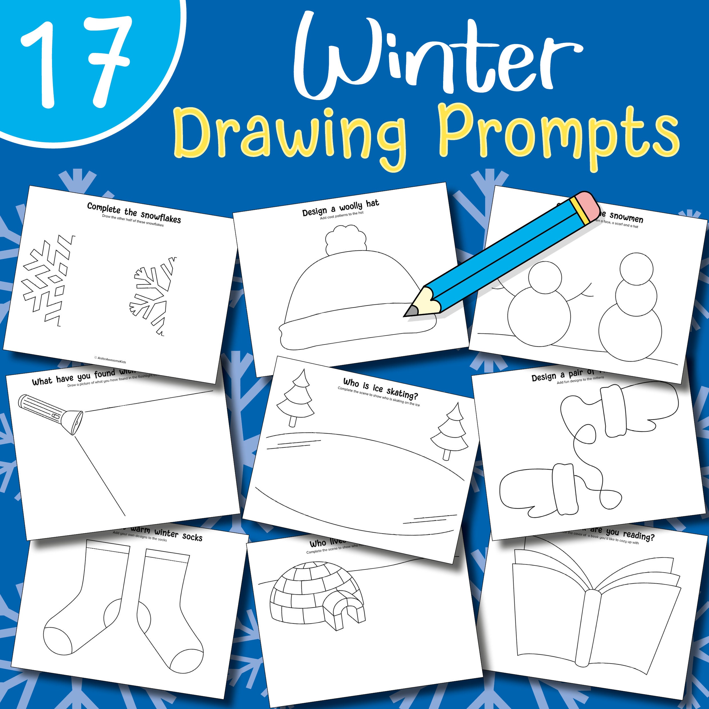 Winter Drawing Prompt Bundle, Children's Christmas Picture Challenge ...