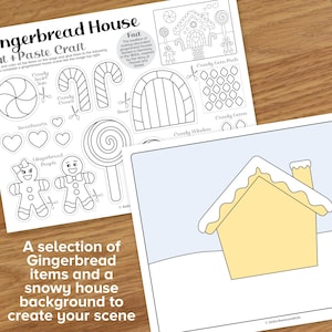 Gingerbread House Scene Cut & Paste, Build a Christmas Candy Cottage ...