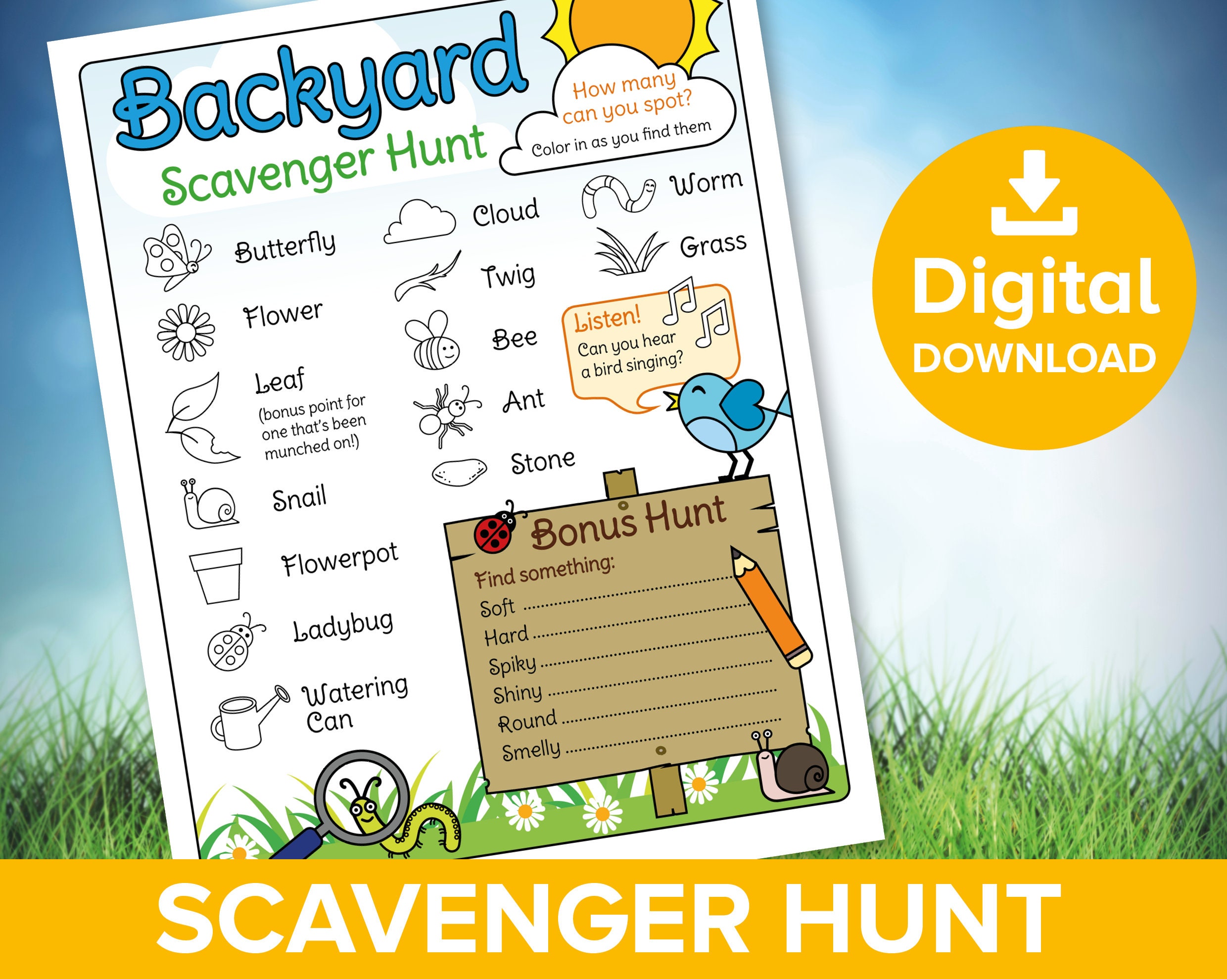 Backyard Scavenger Hunt, Kids Garden Treasure Hunt, Children's Outdoor ...