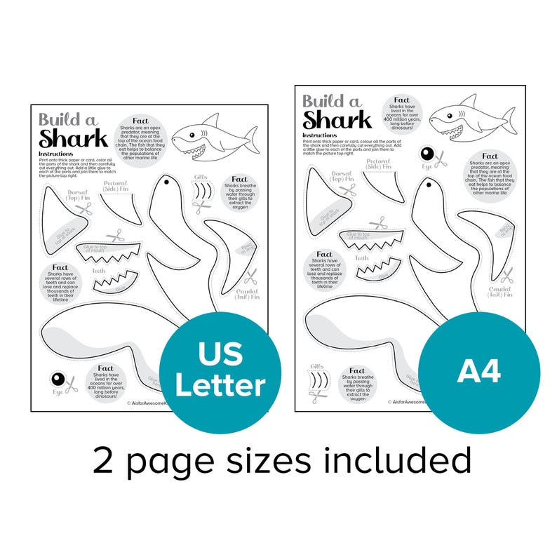 Shark Cut & Paste Craft Printable, Marine Life Great White Fish Color ...