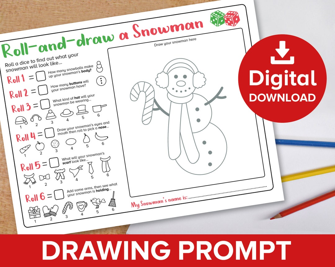 Roll & Draw a Snowman Drawing Prompt Activity Kids Christmas - Etsy