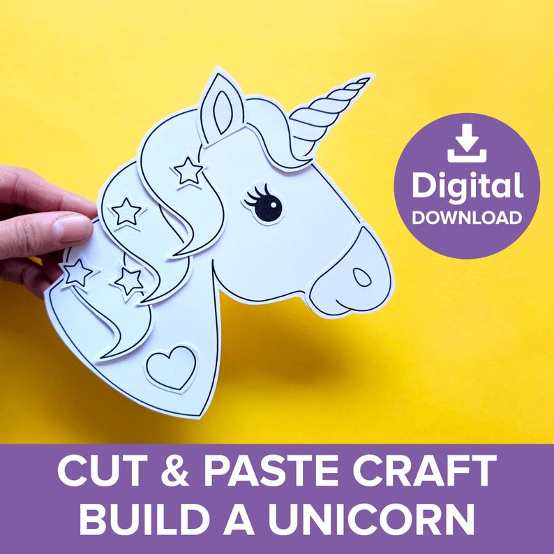 Unicorn Cut & Paste Craft Printable, Pegasus Color and Build Kit ...