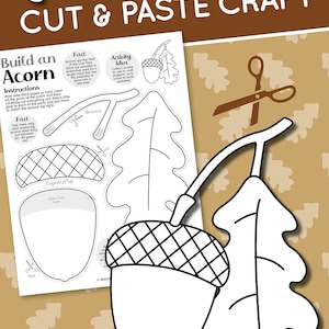 Build an Acorn Cut & Paste Craft, Autumn Fall Coloring Activity Page ...