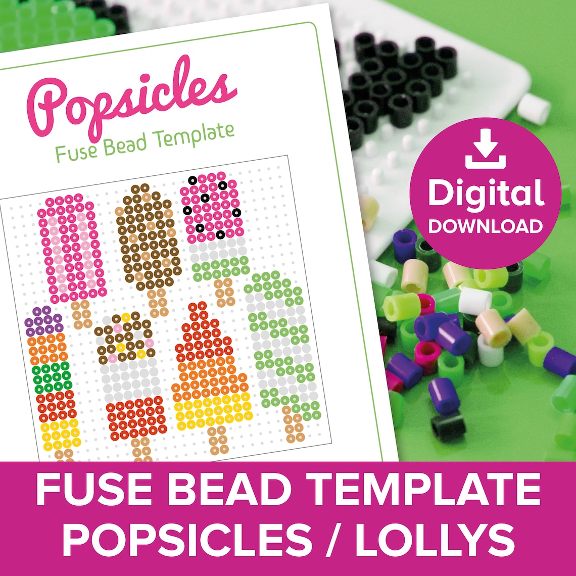 Popsicle Ice Lolly Fuse Bead Template, Hama Perler Pyssla Melty, Summer ...