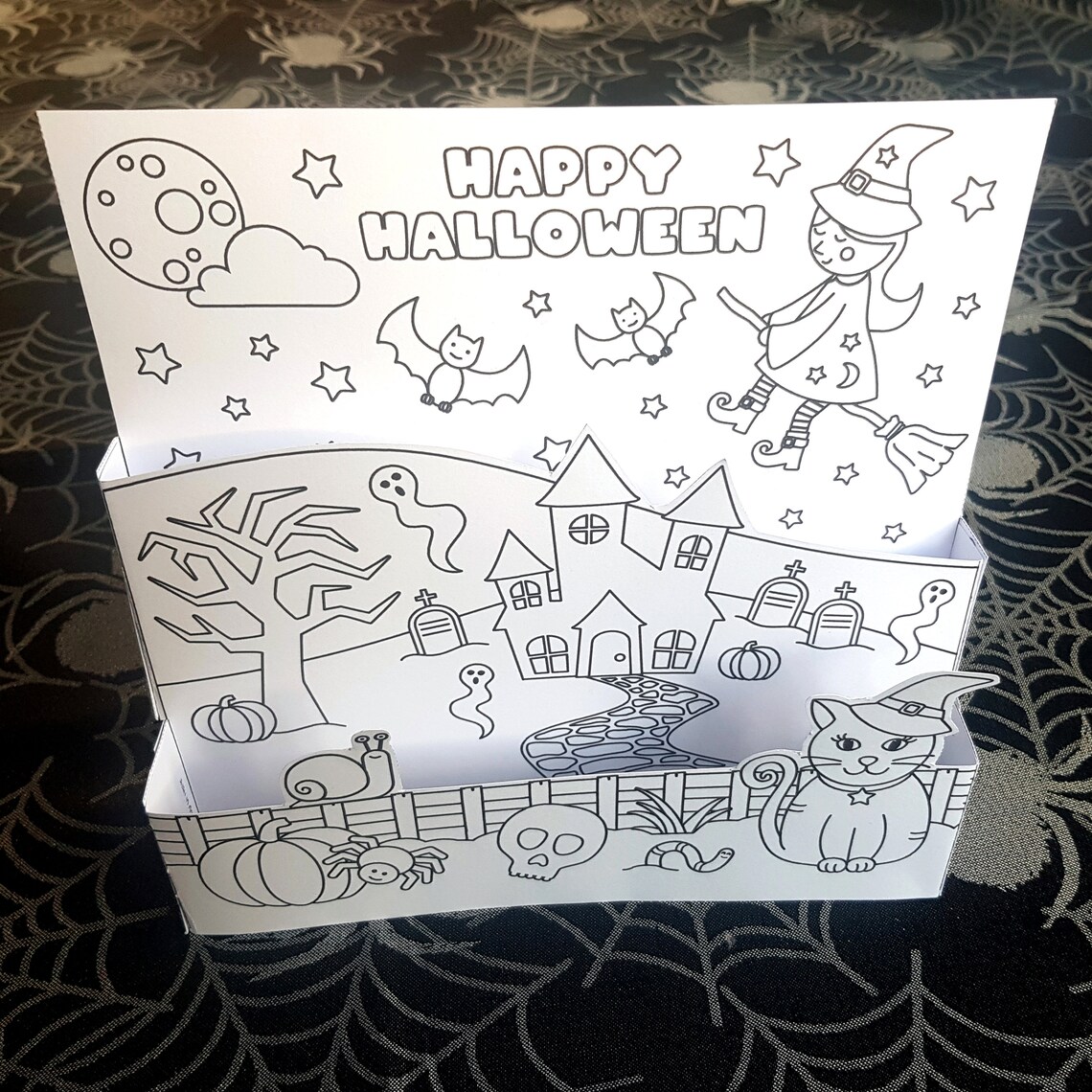 Halloween 3D Coloring Scene Craft, Kids Color and Build Freestanding ...