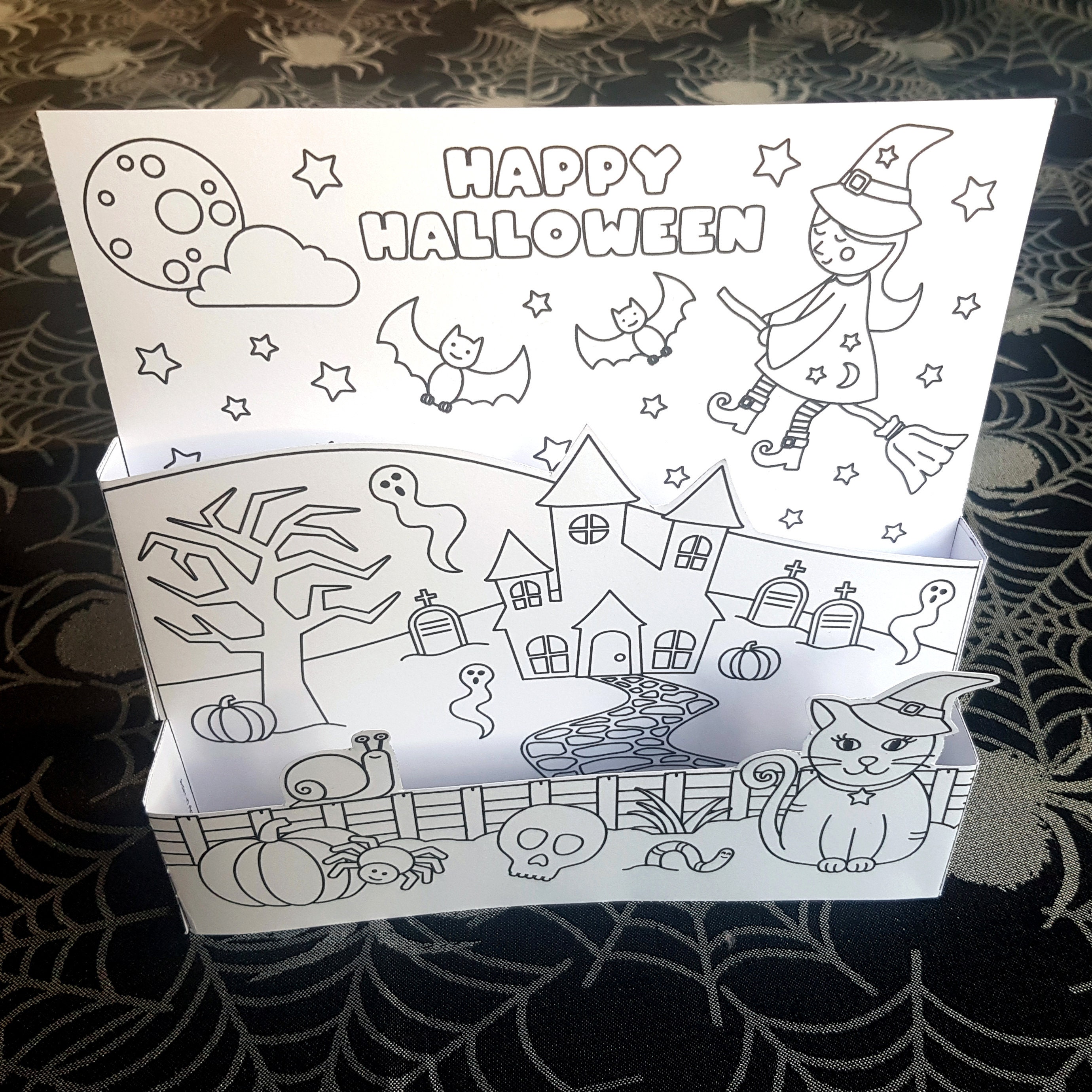 Halloween 3D Coloring Scene Craft, Kids Color and Build Freestanding ...