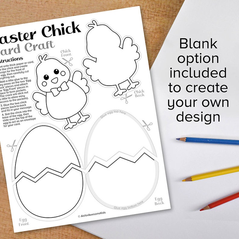 Easter Chick Greetings Card Printable, Decorated Egg Cut-out & Color ...