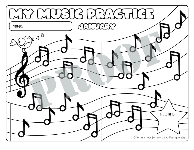 Music Practice Tracker Reward Chart, Kids Instrument Playing Log ...