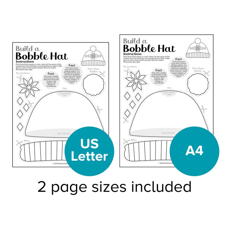 Build a Bobble Hat Cut & Paste Craft, Winter Woolley Hat Coloring ...