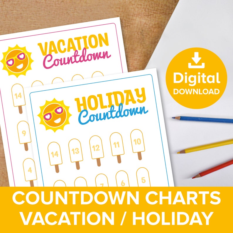 Vacation Countdown Charts, Summer Holiday Count Down Chart, Family Trip ...