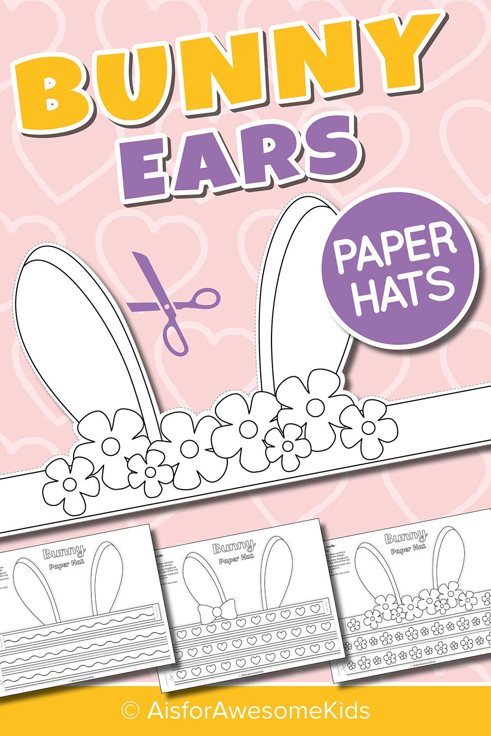 Bunny Paper Crowns Printable, Easter Rabbit Ears Hat Coloring Craft ...