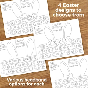 Bunny Paper Crowns Printable, Easter Rabbit Ears Hat Coloring Craft ...