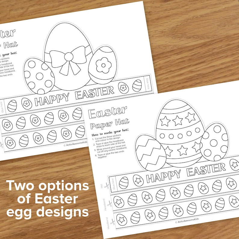 Easter Bonnet Paper Hat Coloring Crafts, Spring Chick Egg Hunt Party ...