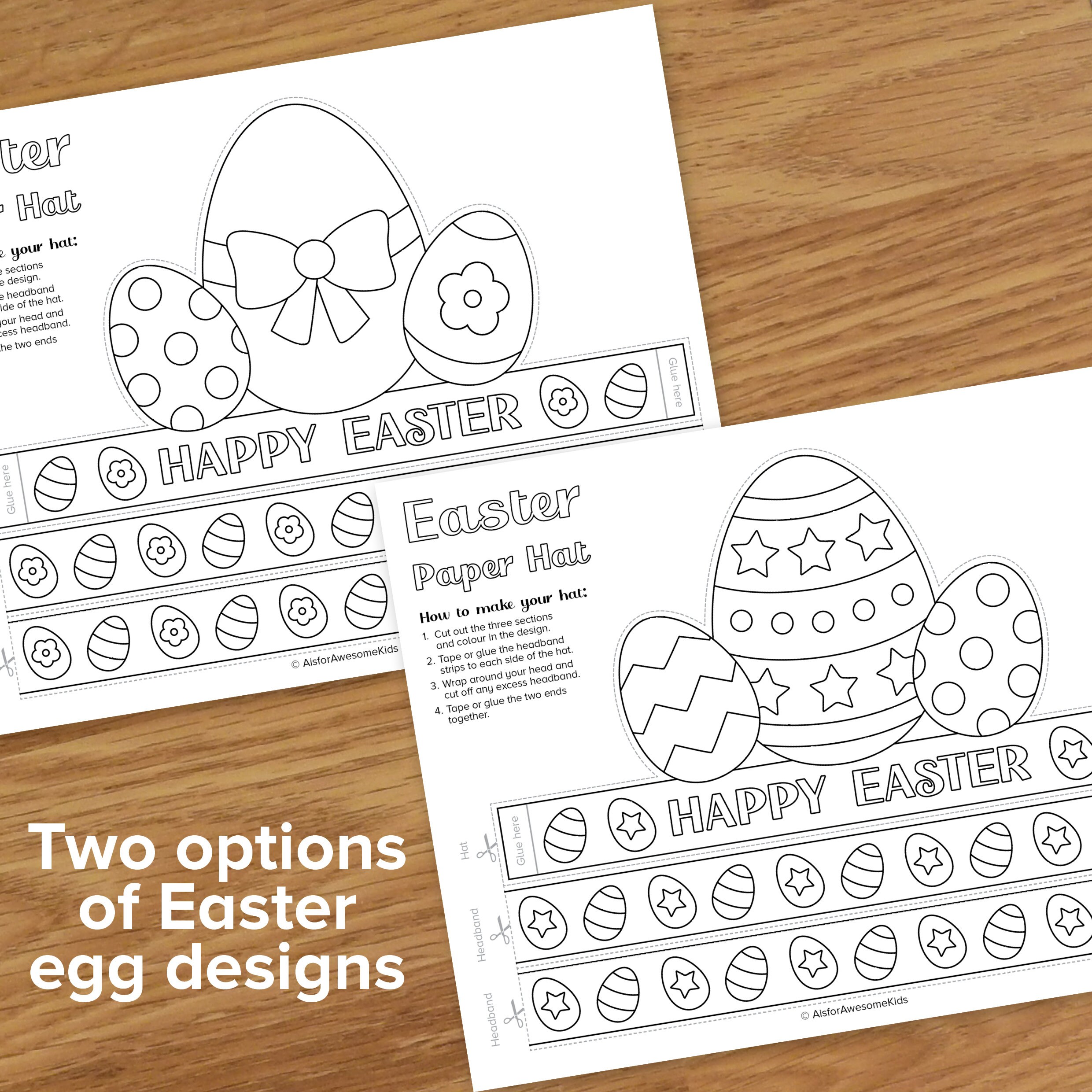 Easter Bonnet Paper Hat Coloring Crafts, Spring Chick Egg Hunt Party ...