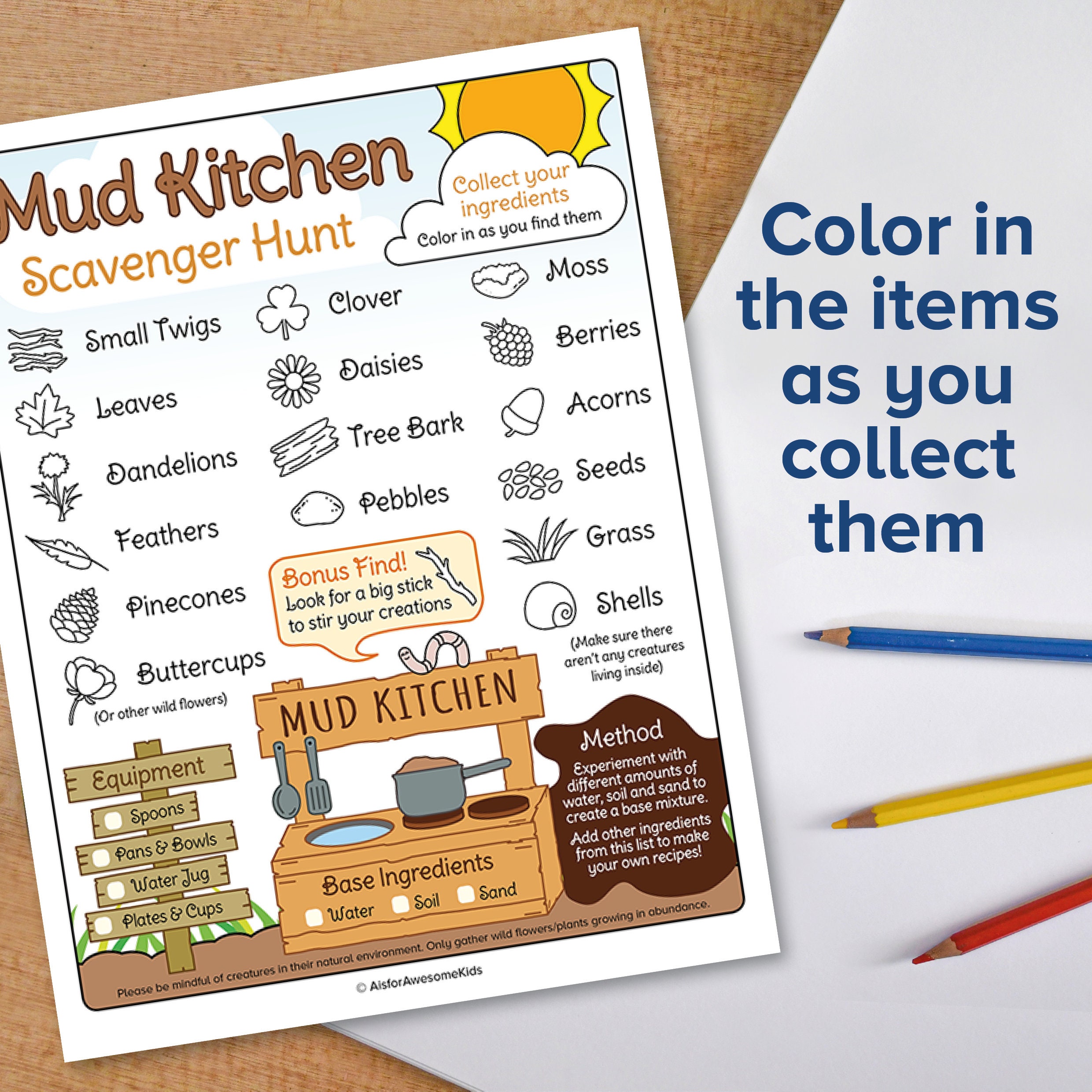 Mud Kitchen Scavenger Hunt List, Kids Outdoor Nature Cooking Treasure ...