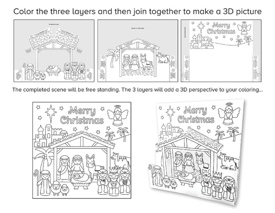 Christmas Nativity 3D Coloring Scene Kids Colour & Build - Etsy