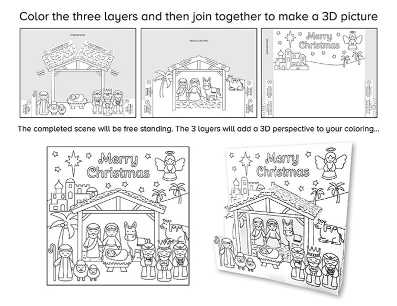 Christmas Nativity 3D Coloring Scene, Kids Colour & Build Freestanding ...