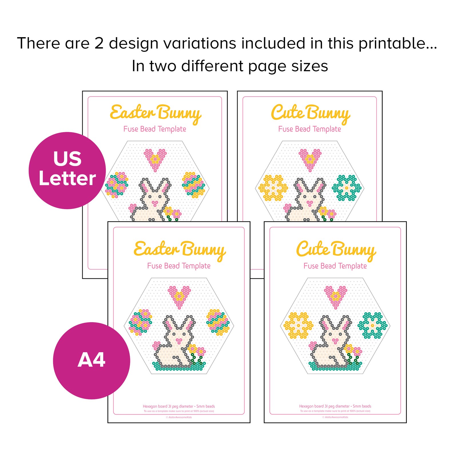 Cute Bunny Fuse Bead Templates, Hama Perler Nabbi Beads Craft Template ...