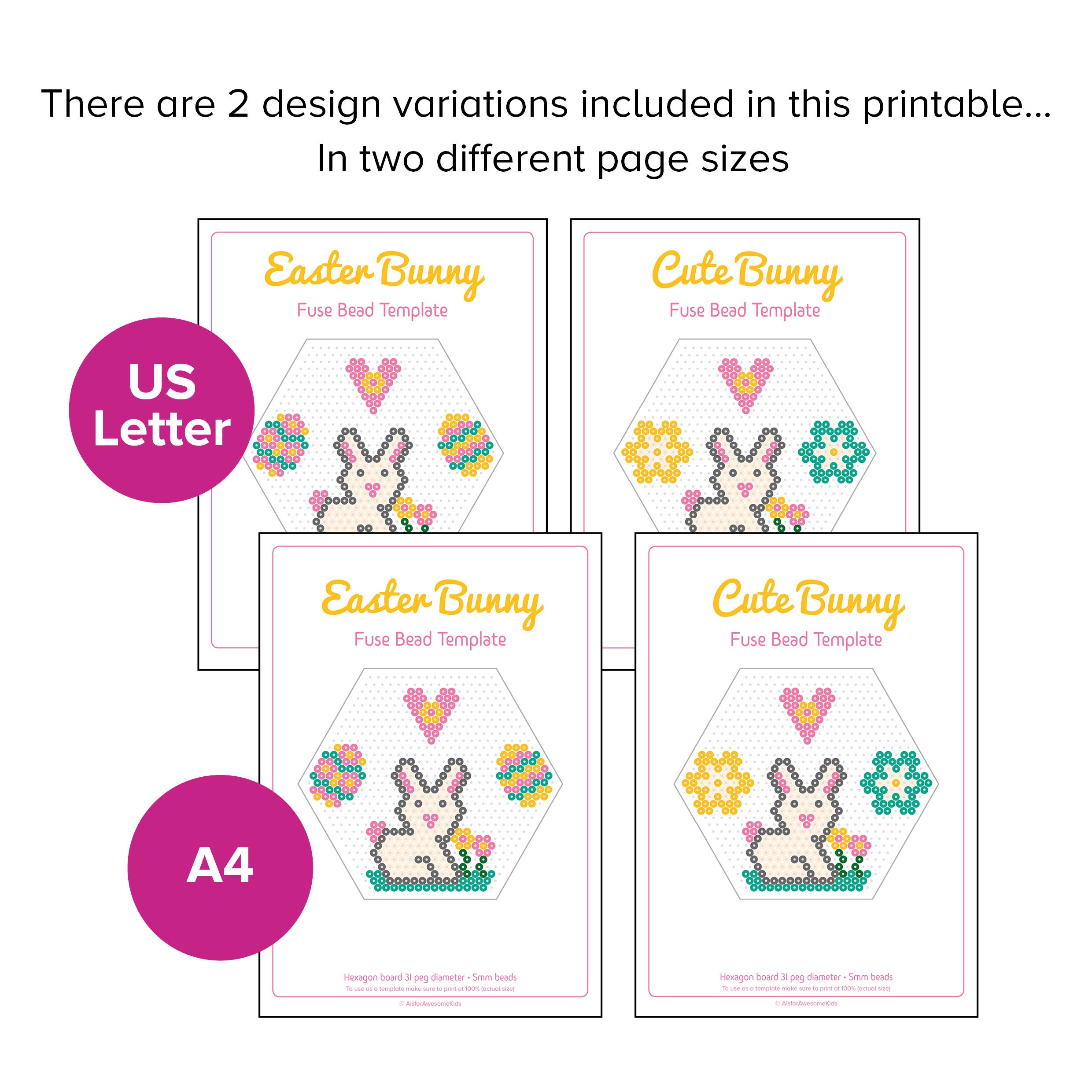 Cute Bunny Fuse Bead Templates, Hama Perler Nabbi Beads Craft Template ...