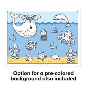 Ocean Scene Cut & Paste Craft, Sea Creatures Coloring Page Activity ...