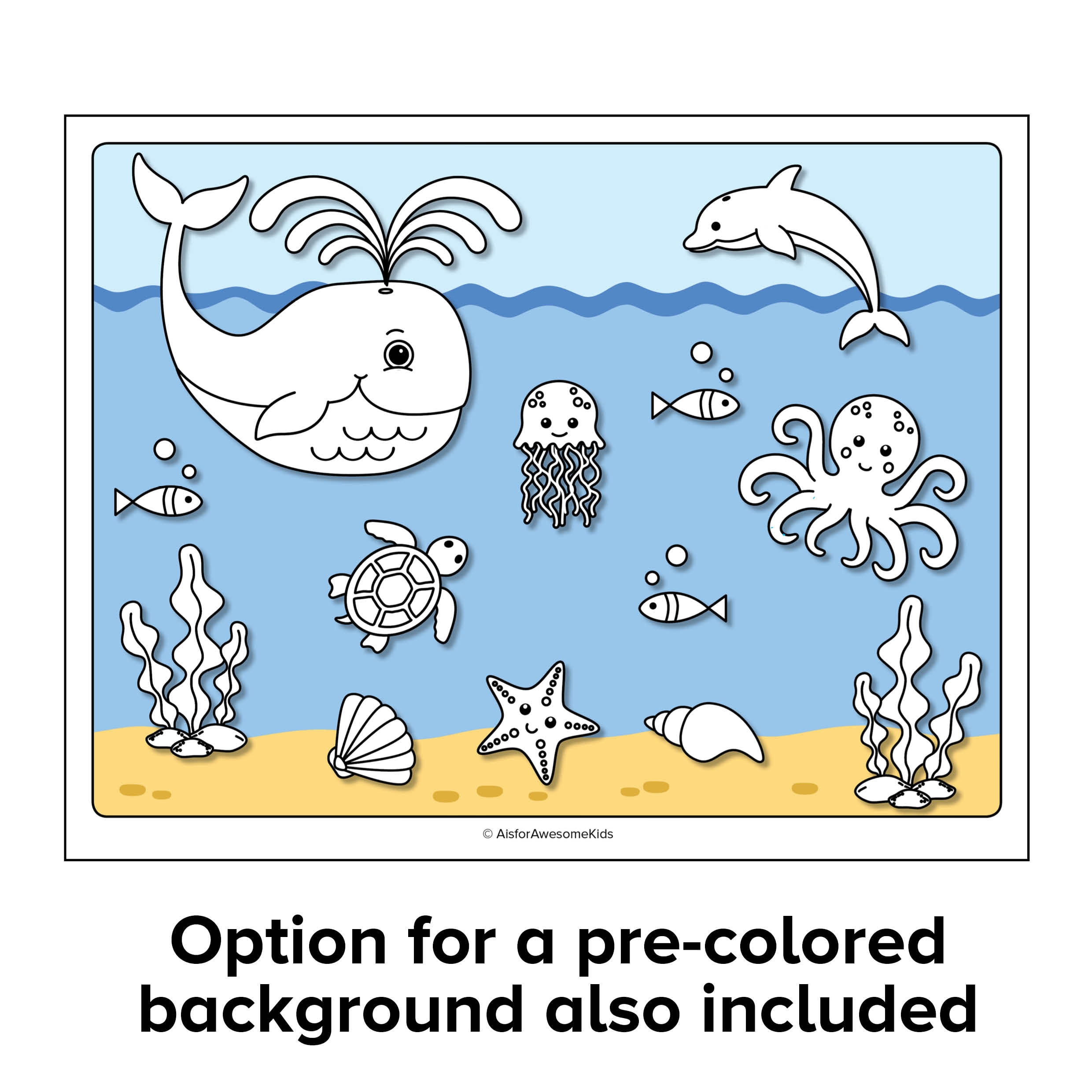 Ocean Scene Cut & Paste Craft, Sea Creatures Coloring Page Activity ...