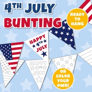 4th July USA Flag Bunting, American Flag Stars & Stripes Colouring Page ...