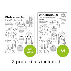 Christmas Elf Cut & Paste Craft, Pixie Xmas Card Color Build Kit, Santa ...