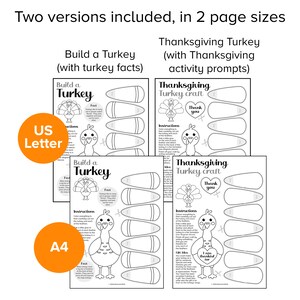 Thankful Turkey Cut & Paste Craft, Build a Thanksgiving Bird Coloring ...