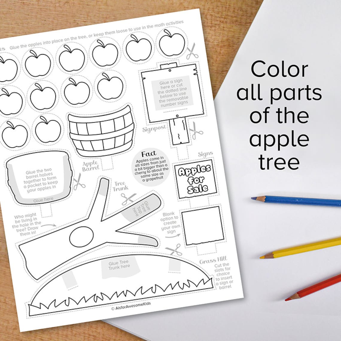 Build an Apple Tree Cut & Paste Craft, Fall Fruit Coloring Page ...