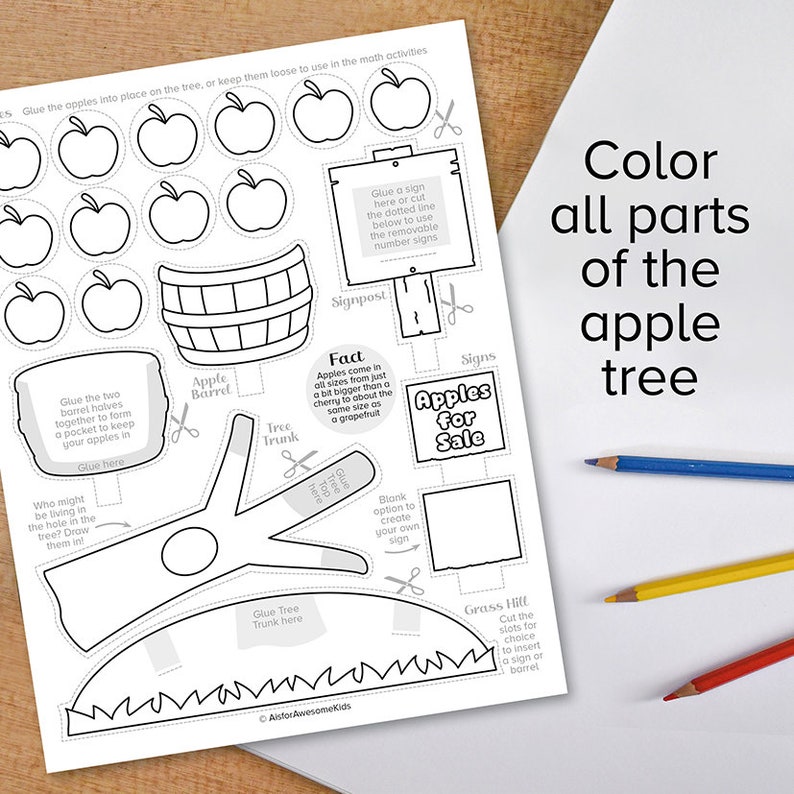 Build an Apple Tree Cut & Paste Craft, Fall Fruit Coloring Page ...