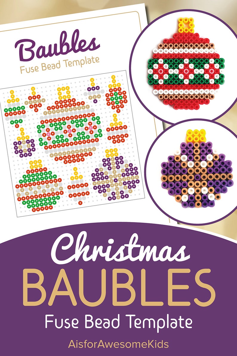 Christmas Baubles Fuse Bead Template, Xmas Tree Decoration Craft ...