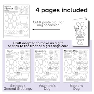 Flower Cut & Paste Craft Printable, Birthday Coloring Art Activity ...