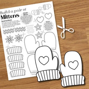 Build a Pair of Mittens Cut & Paste Craft, Winter Gloves Coloring ...