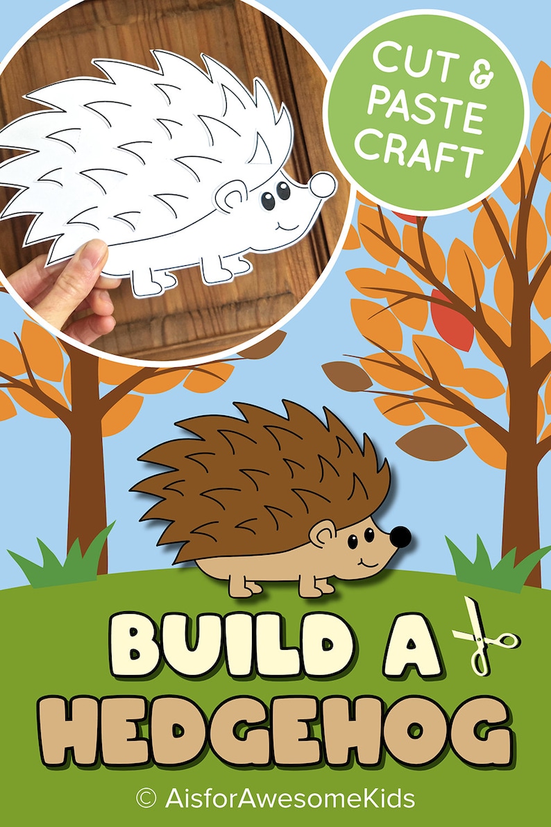 Build a Hedgehog Cut & Paste Craft, Autumn Animal Coloring Activity ...