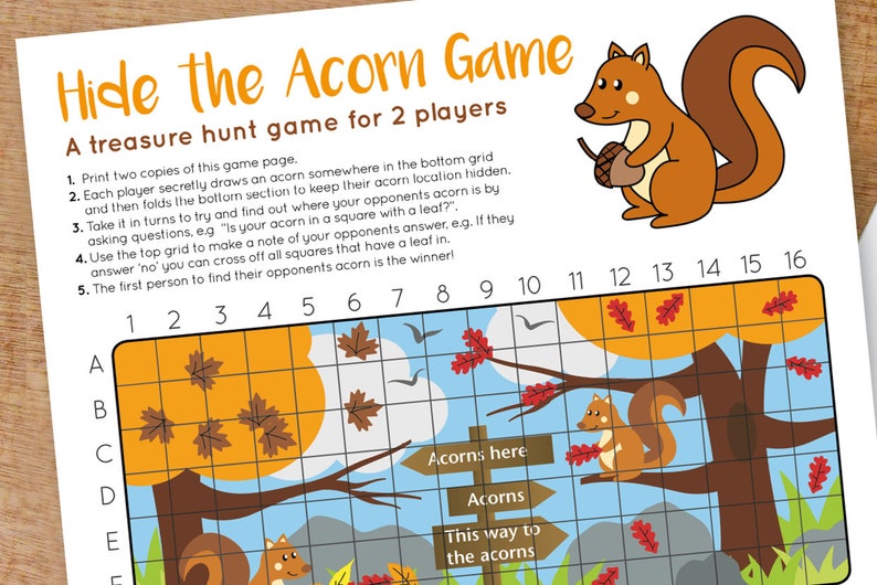 Hide the Acorn Fall Treasure Hunt Game, Kids Autumn 2 Player Paper ...