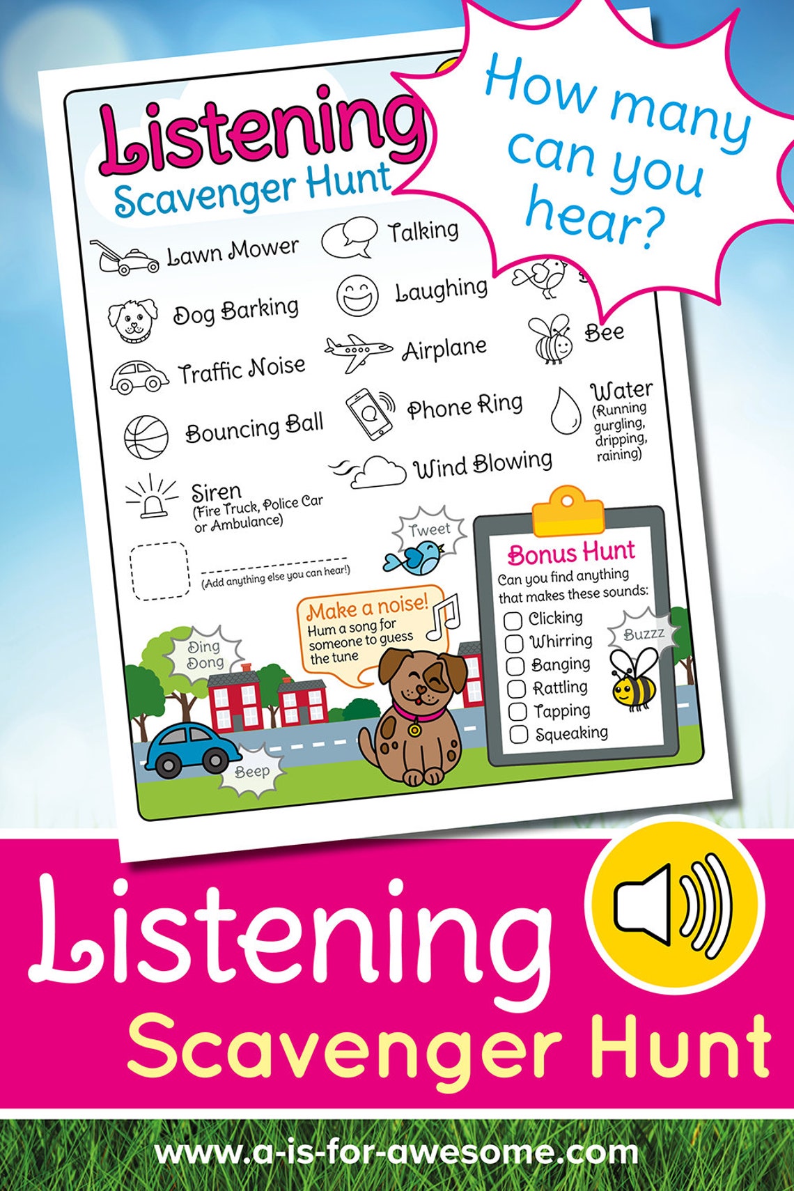 Listening Scavenger Treasure Hunt, Kids Sound Walk, Outdoor Coloring ...