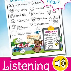 Listening Scavenger Treasure Hunt, Kids Sound Walk, Outdoor Coloring ...