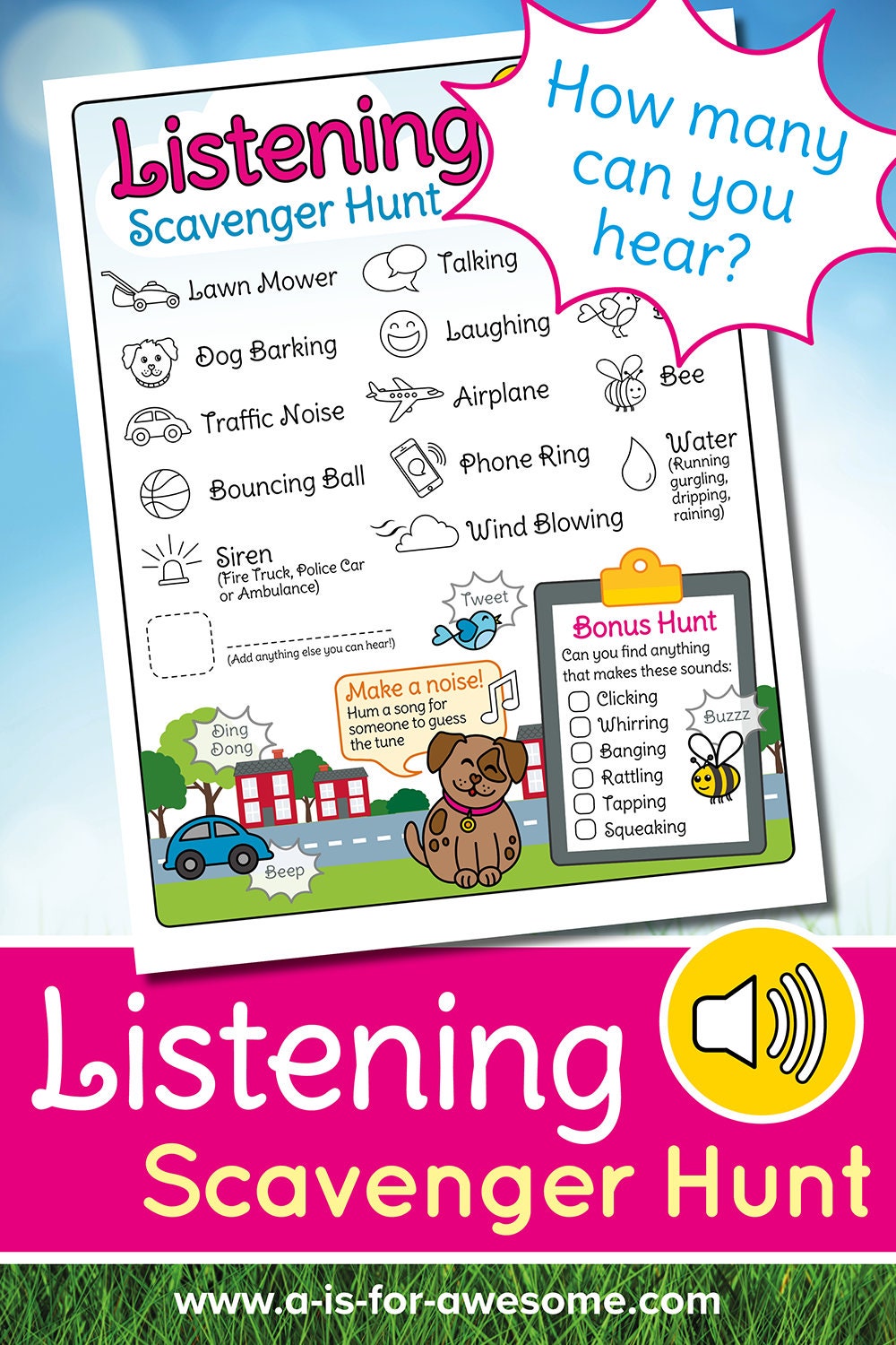 Listening Scavenger Treasure Hunt, Kids Sound Walk, Outdoor Coloring ...
