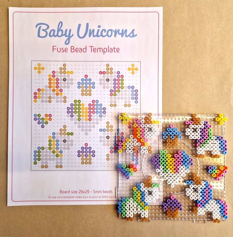 Baby Unicorns Fuse Bead Template, Rainbow Heart Craft Pattern, Hama ...