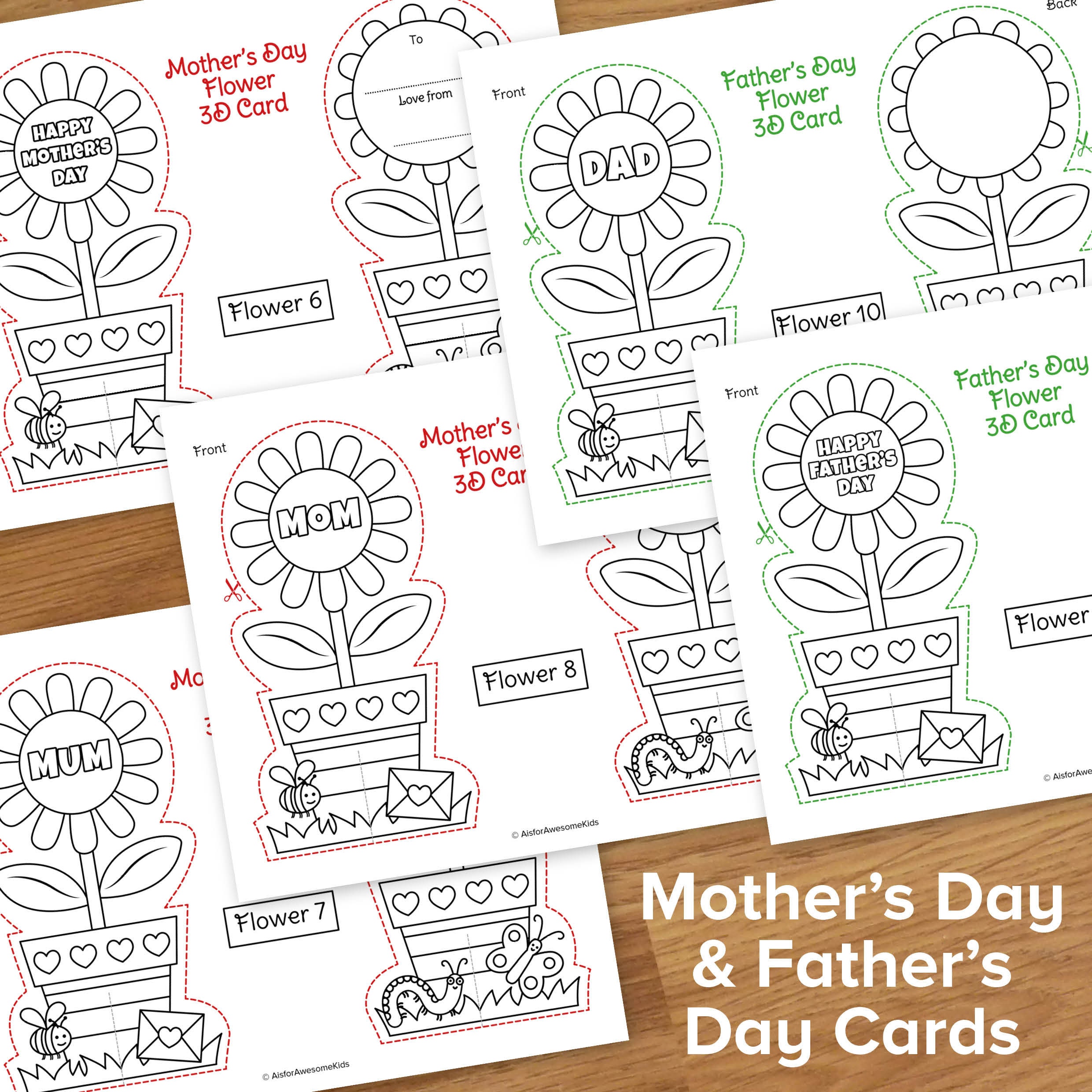 3D Flower Greetings Card Craft, Mother's Day Gift Printable, Valentine ...