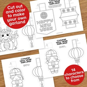 Chinese New Year Garland Coloring Craft, Lunar Festival Bunting ...
