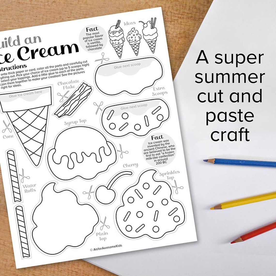 Ice Cream Cut & Paste Craft Kit, Build an Icecream Cone Printable ...