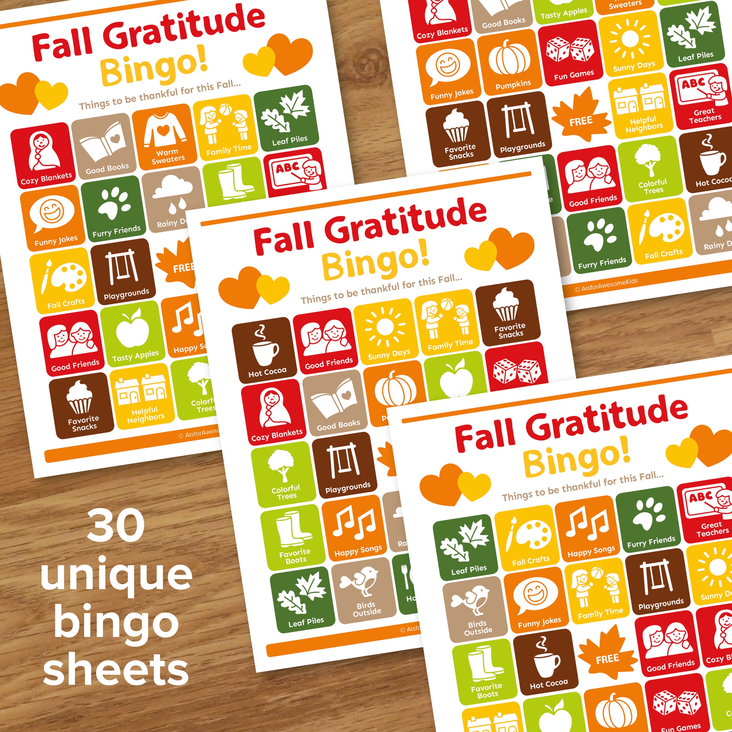 Fall Gratitude Bingo Game Printable, Autumn Mindfulness Group Games ...