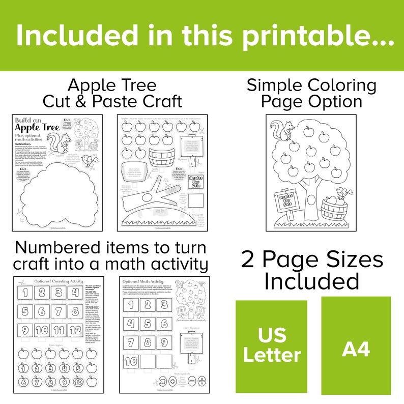 Build an Apple Tree Cut & Paste Craft, Fall Fruit Coloring Page ...