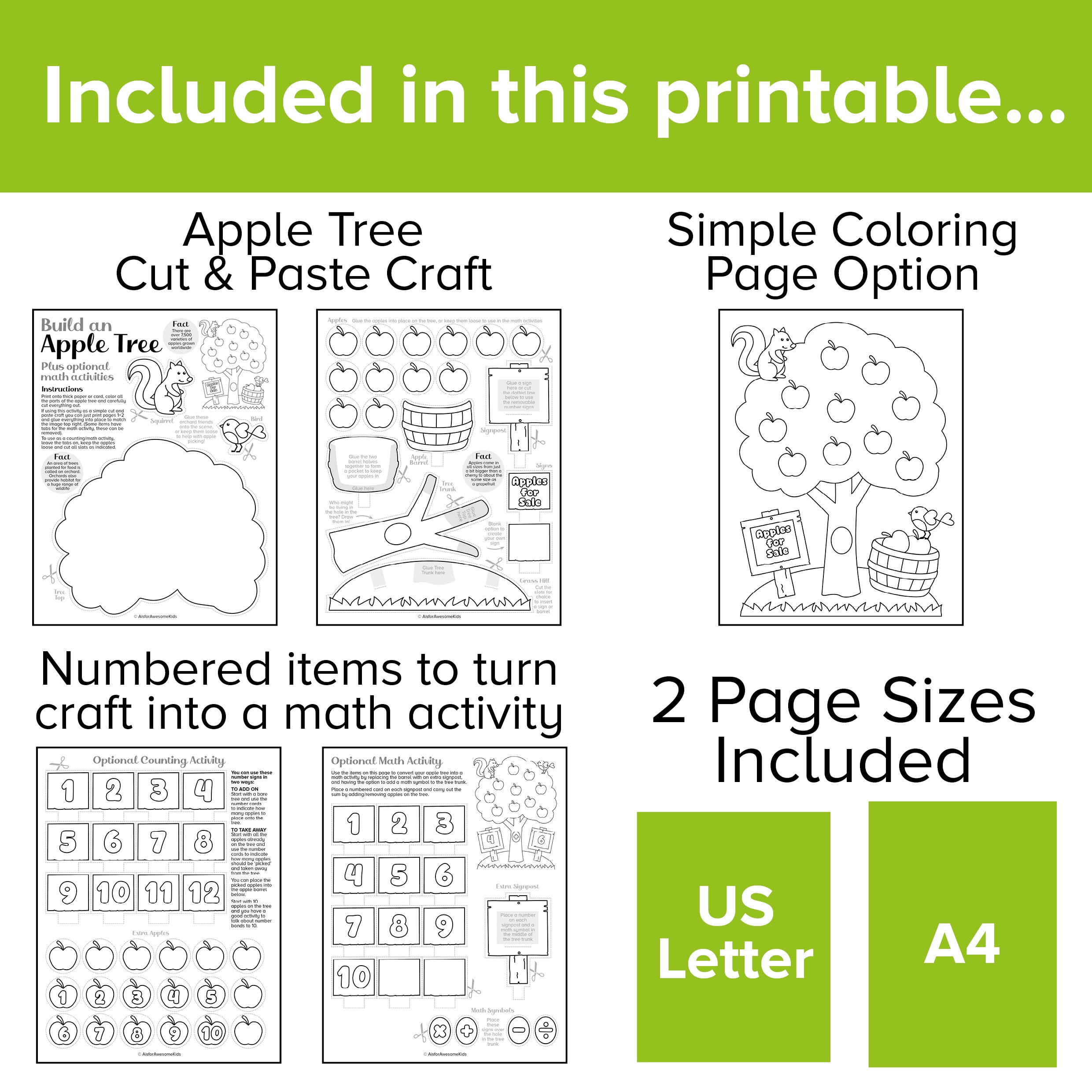 Build an Apple Tree Cut & Paste Craft, Fall Fruit Coloring Page ...