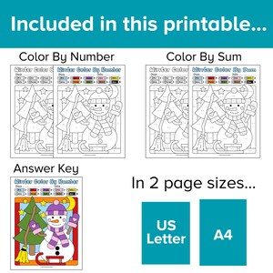 Winter Color by Number Worksheets, Christmas Snowman Picture Reveal ...