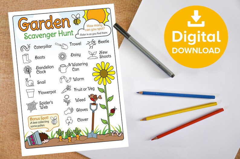 Garden Scavenger Hunt, Kids Allotment Treasure Trail, Nature Outdoor ...