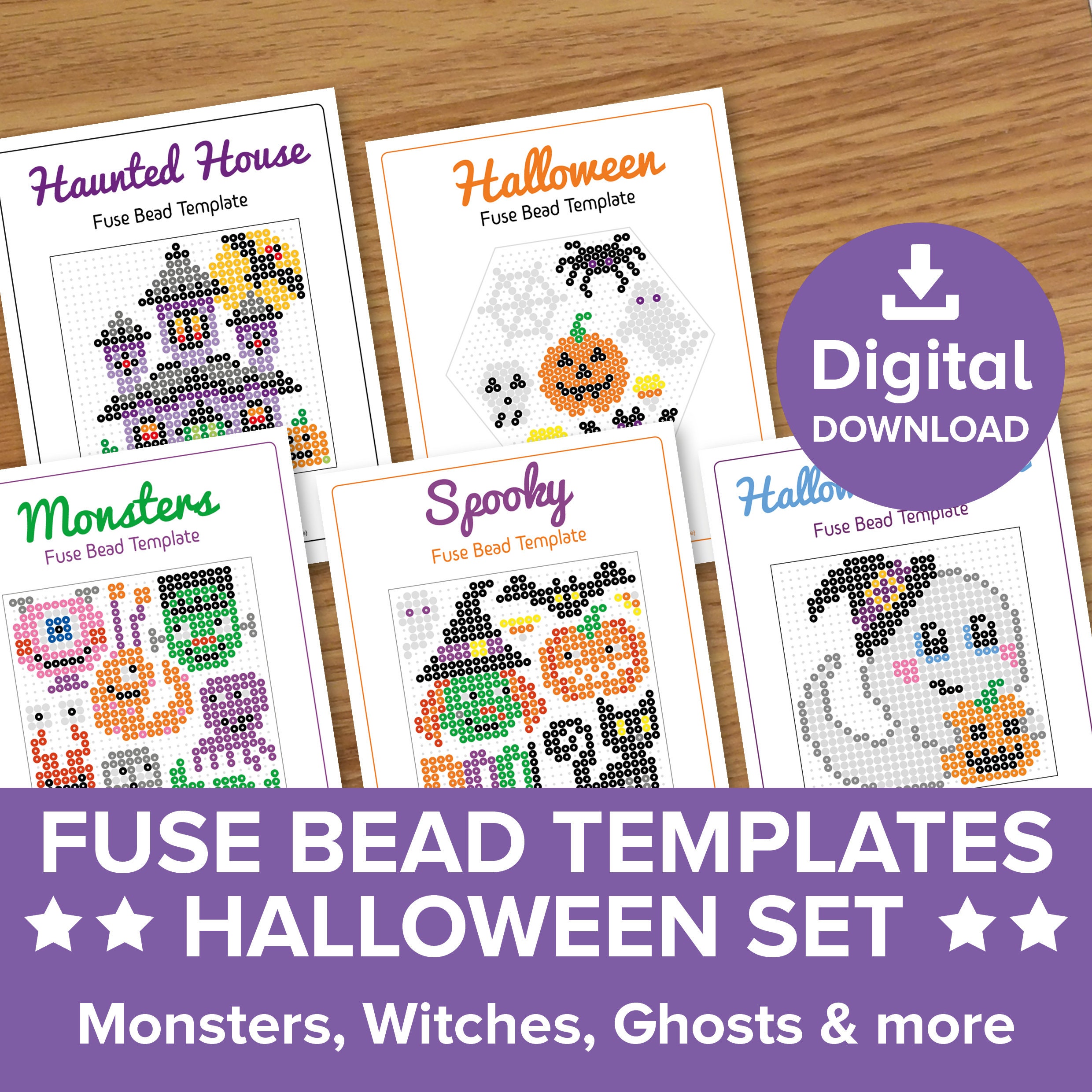 Halloween Fuse Bead Template Bundle, Hama Perler Craft Patterns ...