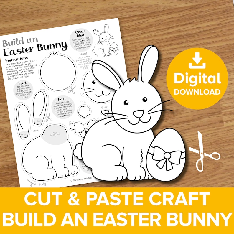 Manualidad de conejo para cortar y pegar, imprimible, proyecto para ...