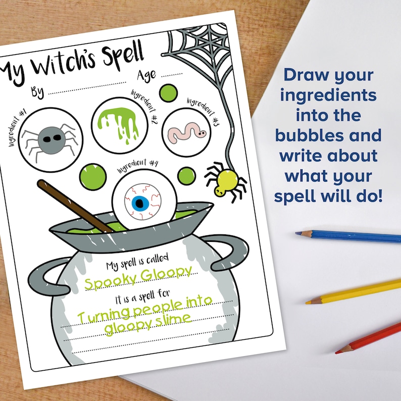My Witch's Spell Halloween Drawing Prompt Activity, Kids Wizard Writing ...